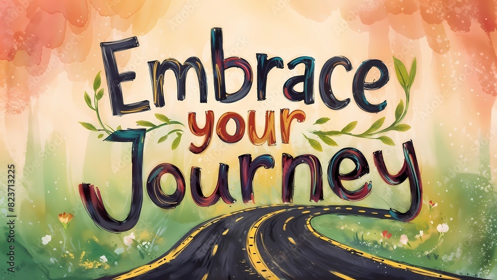 Embrace Your Journey. Typography designed as a winding road ...