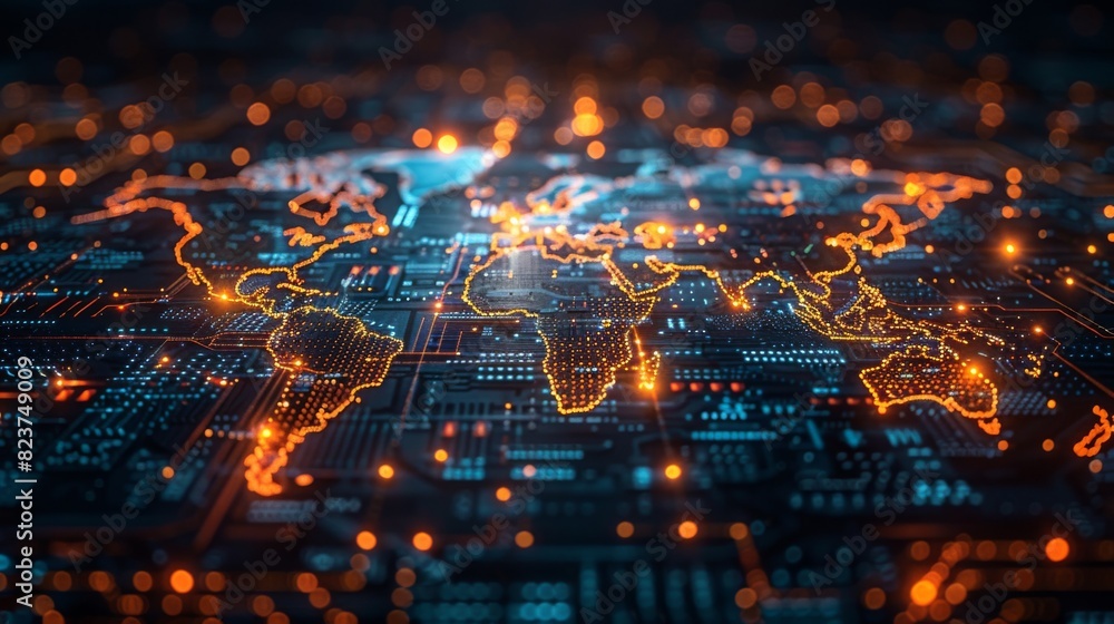 World map with glowing trade routes illustrating global connections ...
