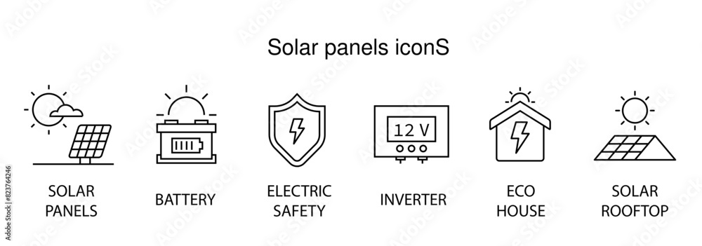 Vektor Solar panels icons set. solar energy flat simple for ...
