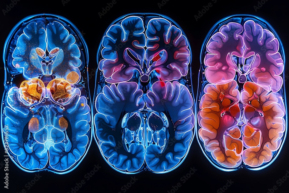 Neurology image of brain function mapping highlighting areas ...