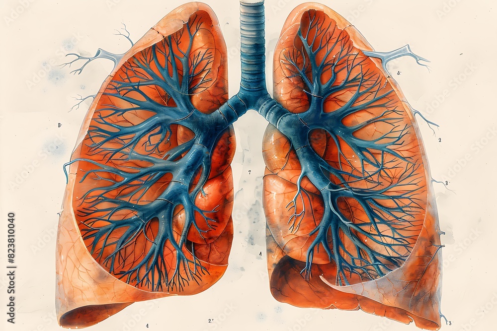 Pulmonology image of lung anatomy including lobes bronchi pleura with ...