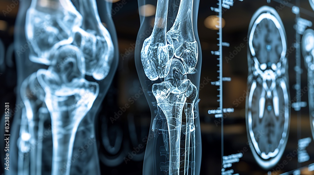 Radiology illustration of MRI scan of the knee showing detailed images ...