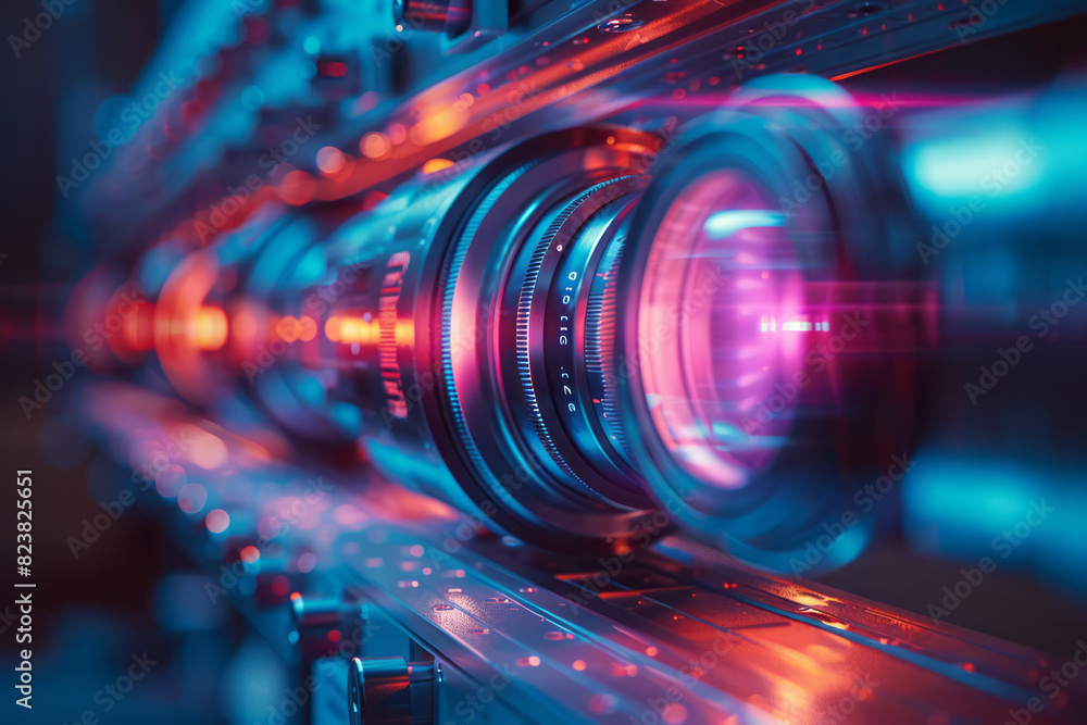 Illustration of a lens used in a laser, with its precise glass elements ...