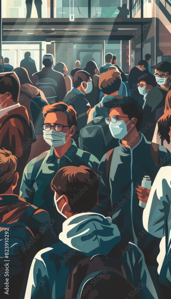 Crowded Indoor Public Space with People Wearing Face Masks - Public ...