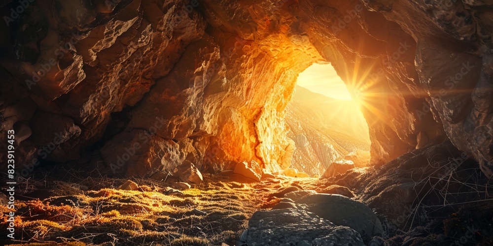 Photo Stock Empty Tomb With Crucifixion At Sunrise - Resurrection ...