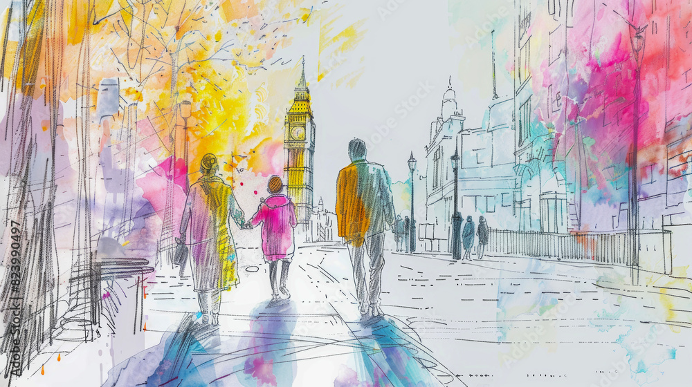 Architecture hand drawn human figures, man, woman, watercolor black ...