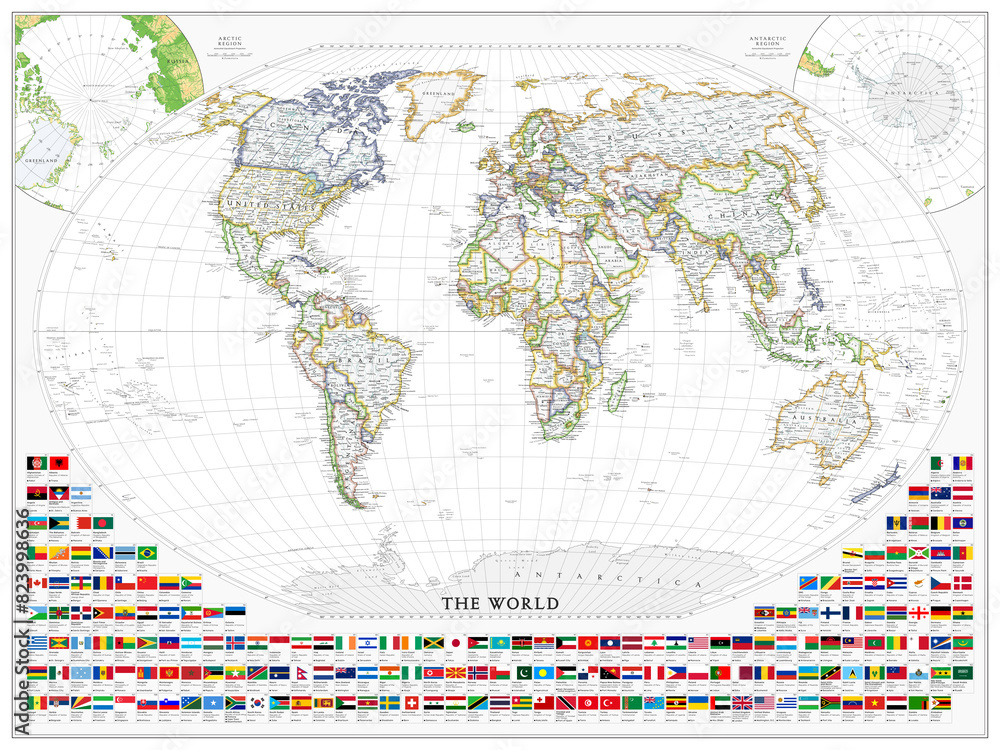 The World Political Map With Flags Super High Quality Detailed With