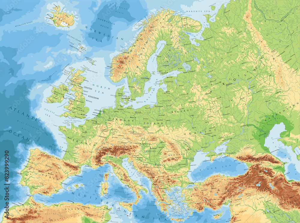 Europe terrain map. Super high quality. Detailed with thousands of ...