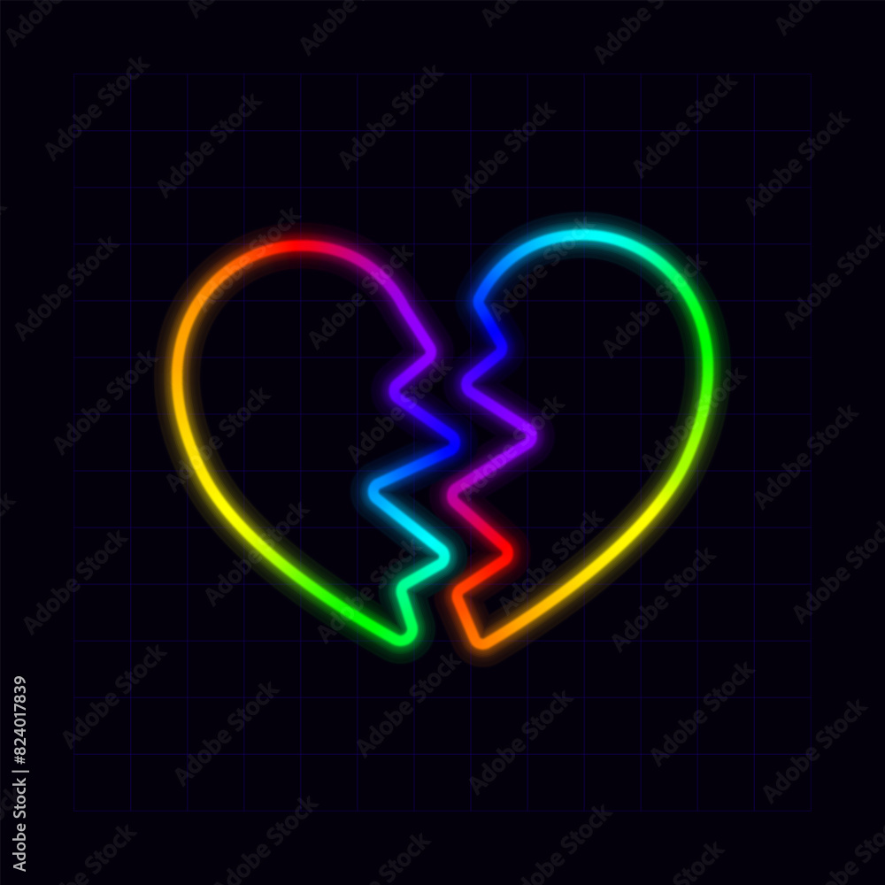 Broken heart icon, neon rainbow visuals, gradient mesh graphics. Stock ...