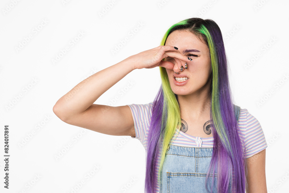 Young hipster teenage girl caucasian woman with dyed colorful hair ...
