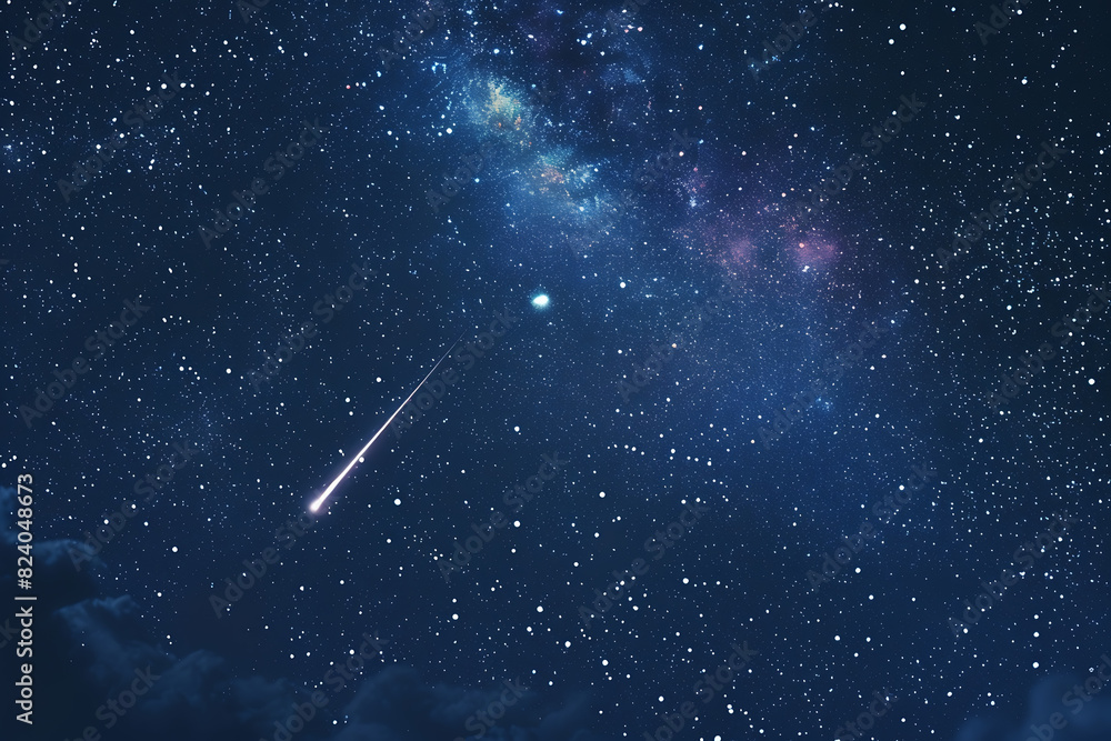 A spectacular shooting star streaks across a night sky filled with ...