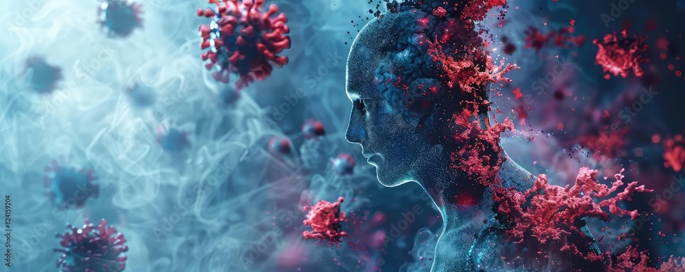 A detailed 3D render of contagion spreading through a human body ...