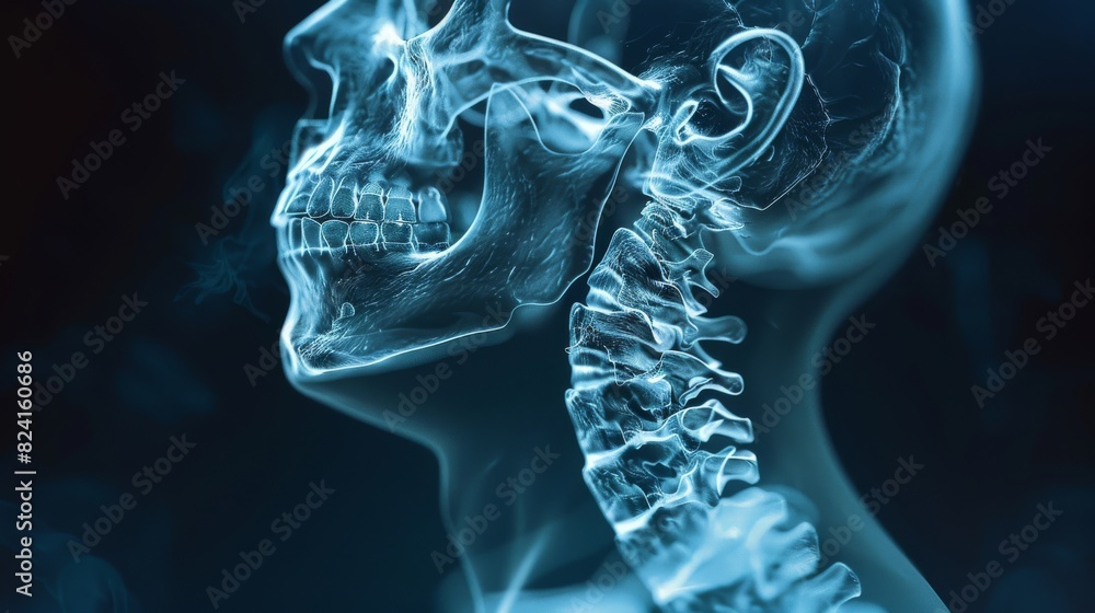 MRI scan of the human cervical spine. Vertebrae, cervical spine, neck ...