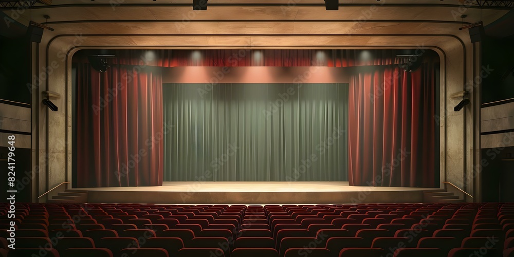 Classic red theater stage with emotional play posters ideal for graphic ...