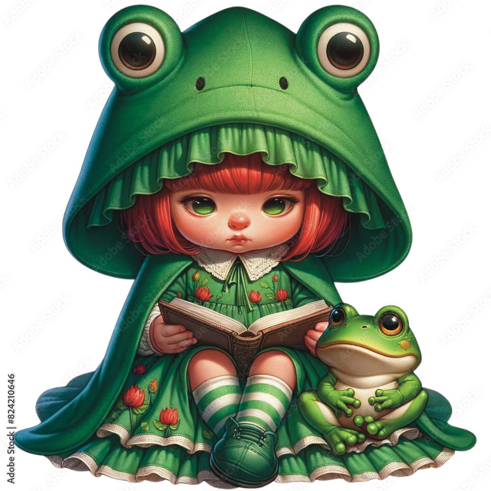 cute little girl frog cartoon isolated on white background, wet land ...