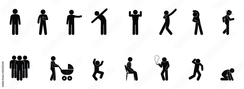 stick figure man icon, human silhouettes icon set, stickman pictogram ...