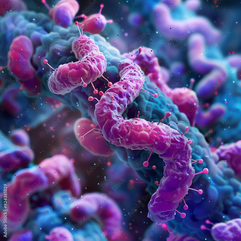 High detail microscopic view of Helicobacter pylori causing peptic ...