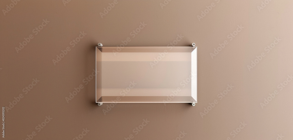 Rectangular name plate in acrylic on a soft taupe wall, isolated ...