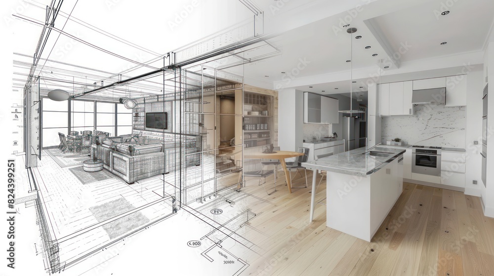 Showcase a side-by-side comparison of a floorplan and its corresponding ...