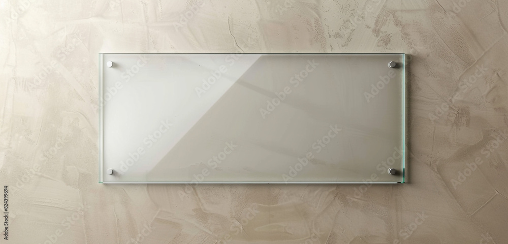 Blank glass name plate on a light beige wall, isolated on transparent ...