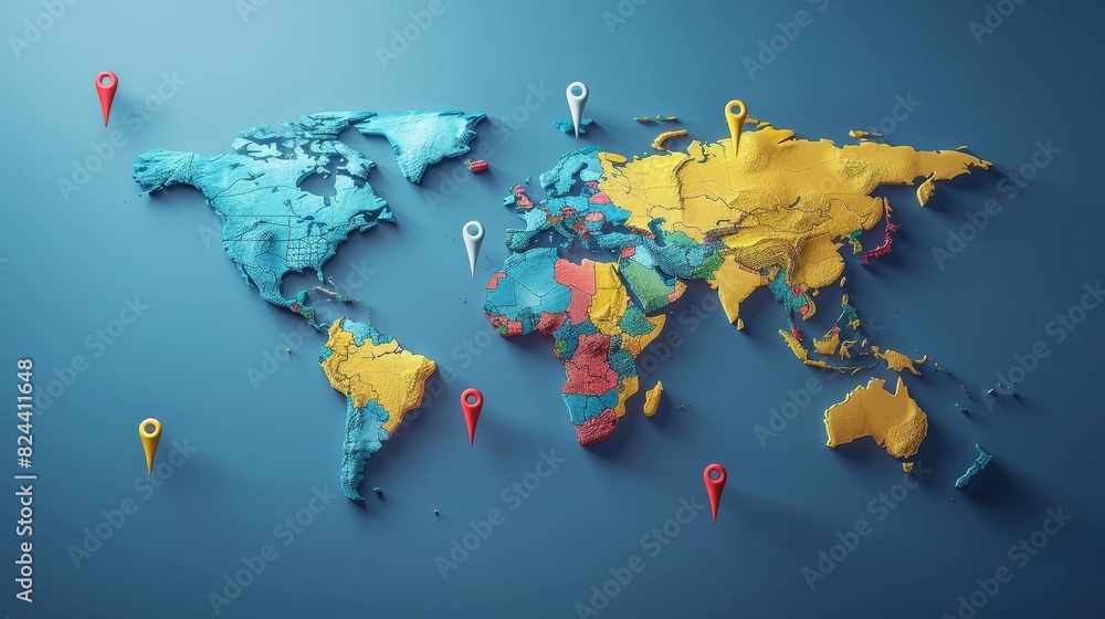 Education and Learning: A 3D vector illustration of a map with pins ...