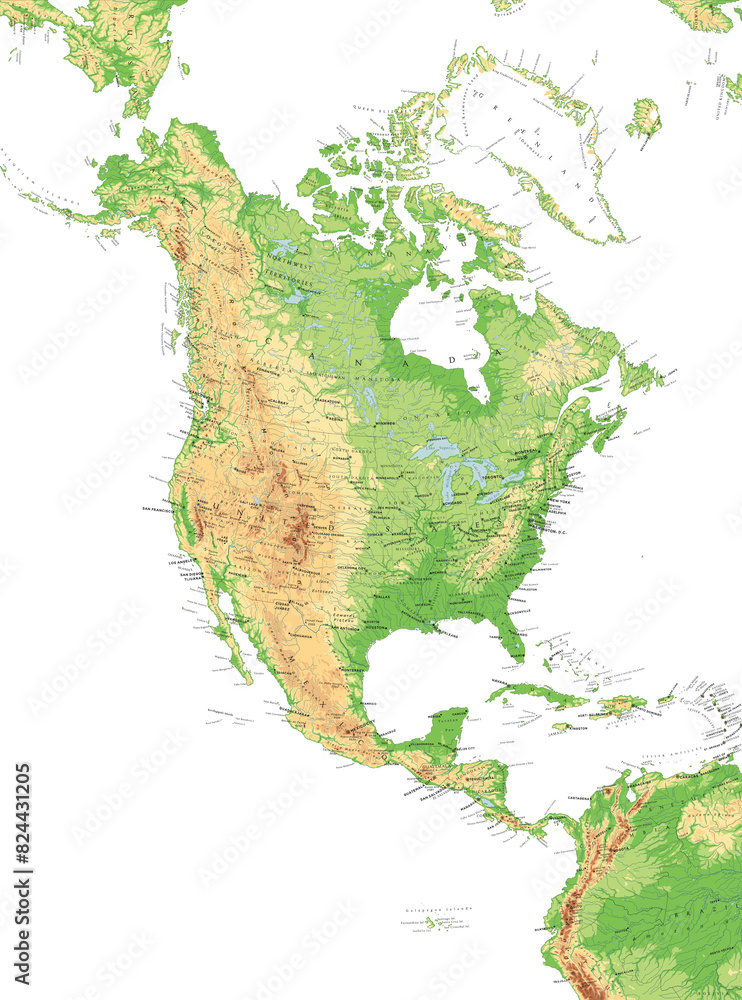 North America terrain map. Super high quality. Detailed with thousands ...