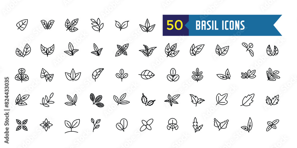 Basil icons set. Outline set of basil vector icons for ui design ...