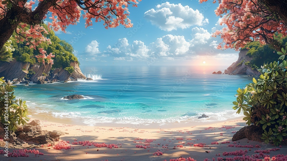 Nature Background, Spring Blossoms by the Ocean: A beautiful beach ...