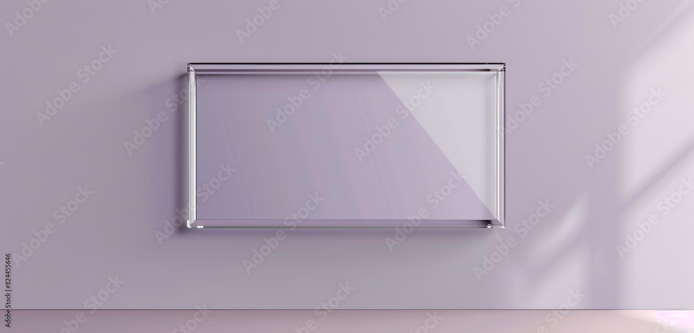Rectangular name plate in glass on a pale lavender wall, isolated ...