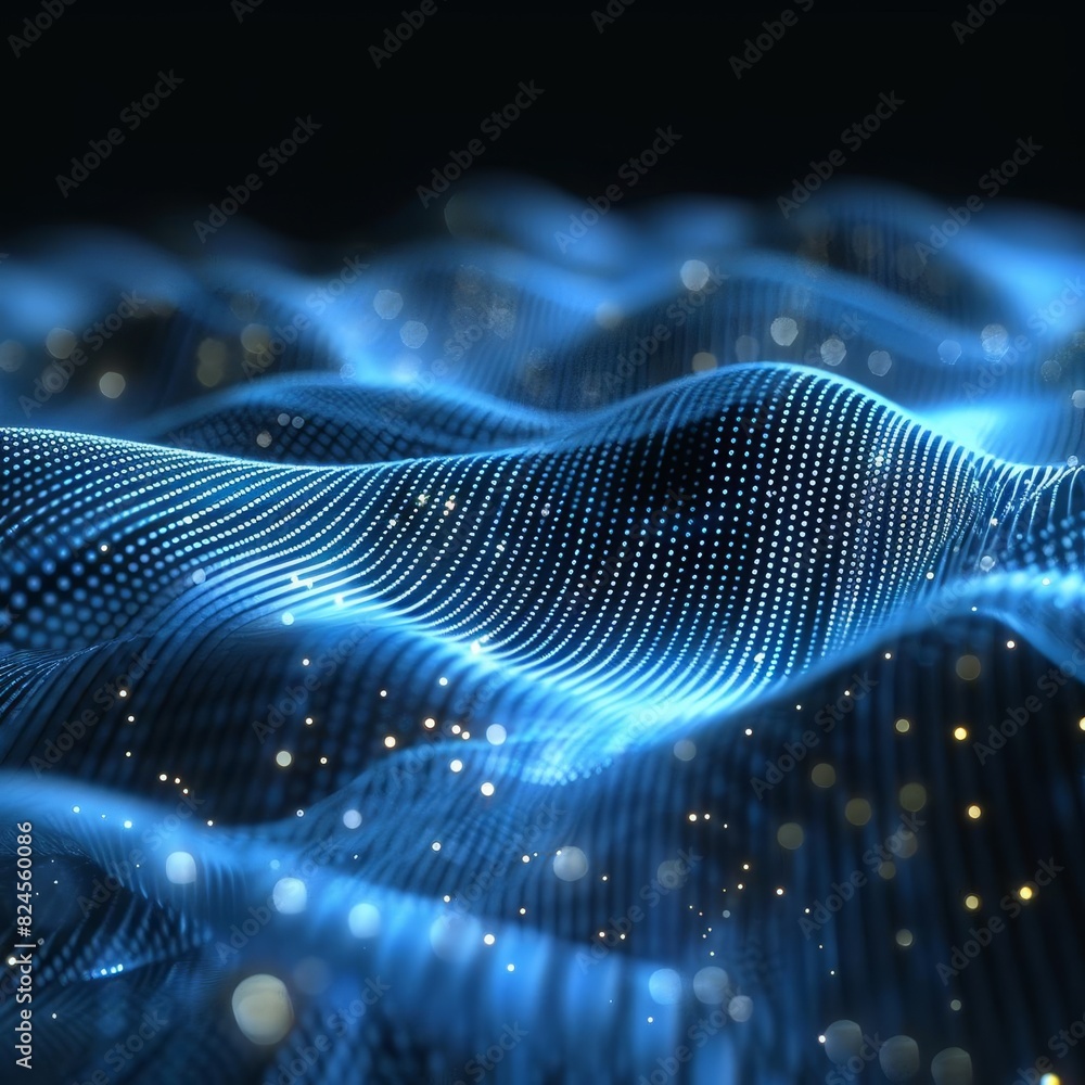 Abstract digital wave pattern with glowing dots on a dark background, representing futuristic ...