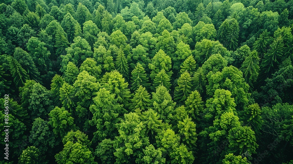 Environmental conservation concept, A dense forest canopy viewed from ...