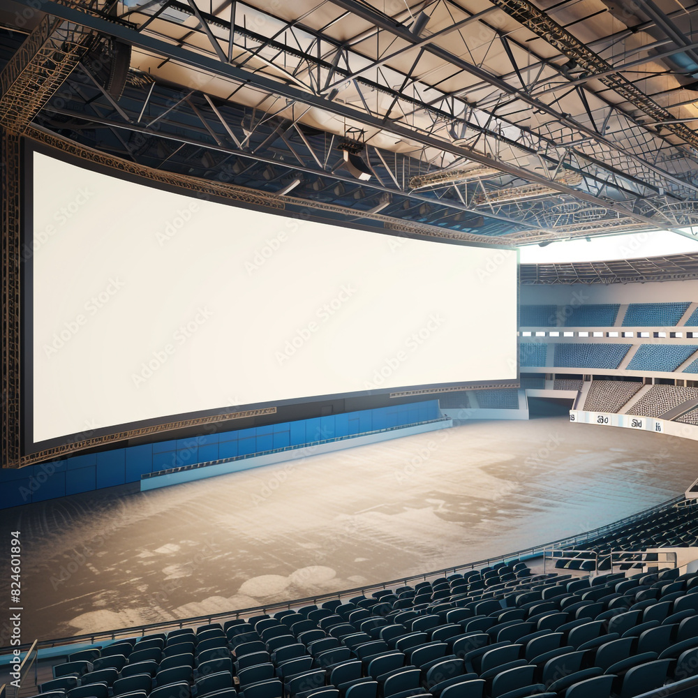 Realistic 3D render of a sports arena with a large blank billboard for ...