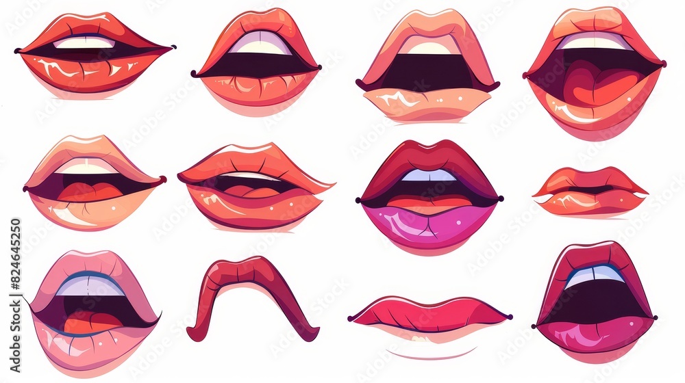 Collection of animated women lips synchronized with various open mouth ...