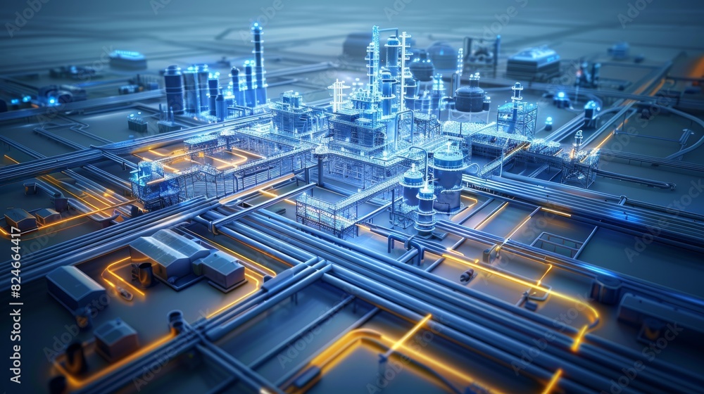 A 3D-style smart factory blue and white scheme smart factory, Data ...