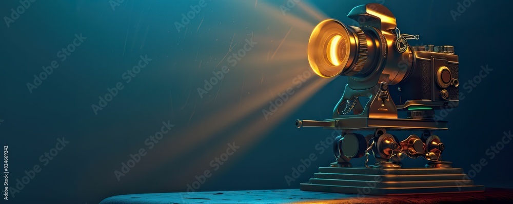 Film festival trophy shaped like a camera, placed on a polished ...