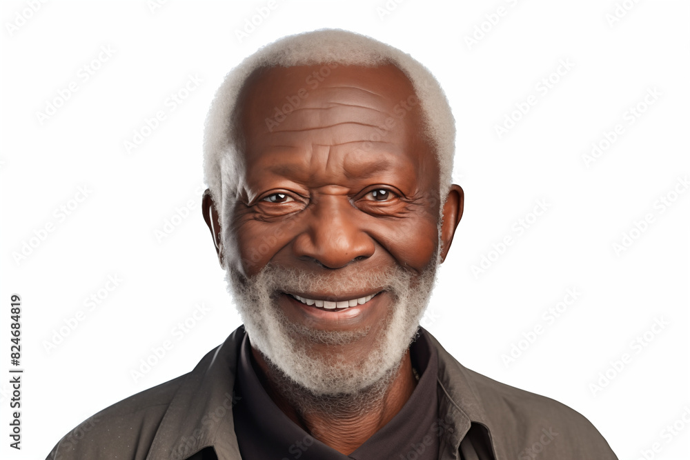 Smiling senior black man on white background. Topics related to old age ...