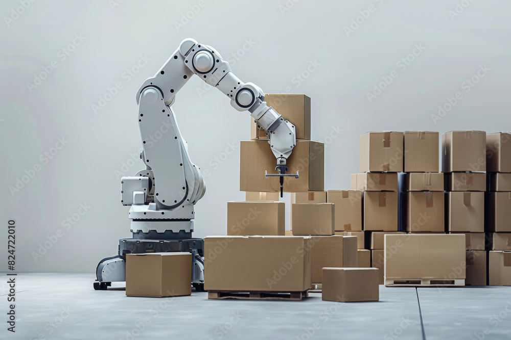 Automated Robot Carriers And Robotic Arm In Modern Distribution ...