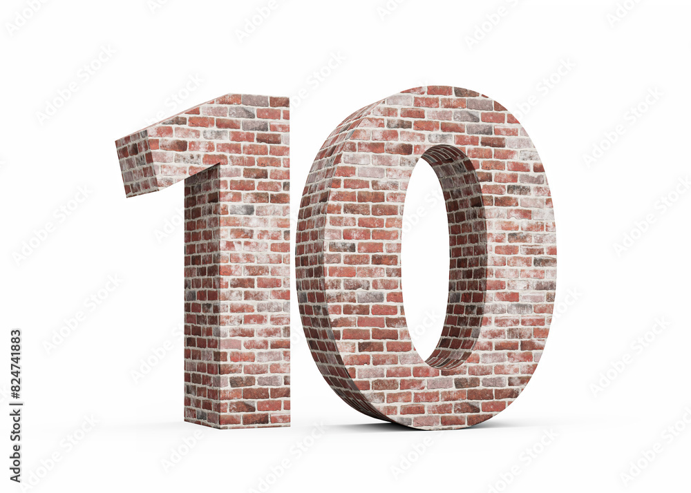 Number Ten 10 Digit Made Of Old Grunge Texture Wall Of Bricks On White ...