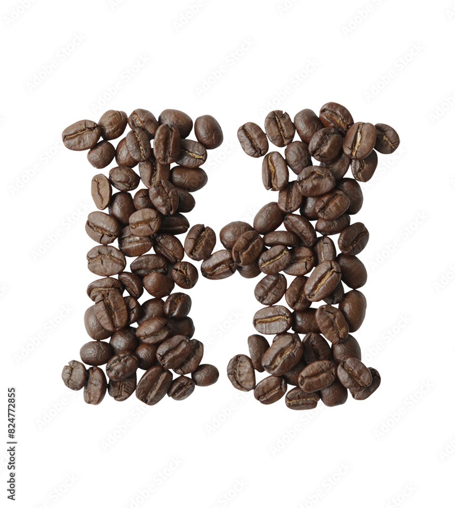 Letter H of the English alphabet made from coffee beans, transparent ...