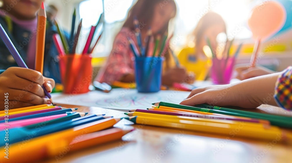colorful color pencil Art and creativity in an elementary school class ...