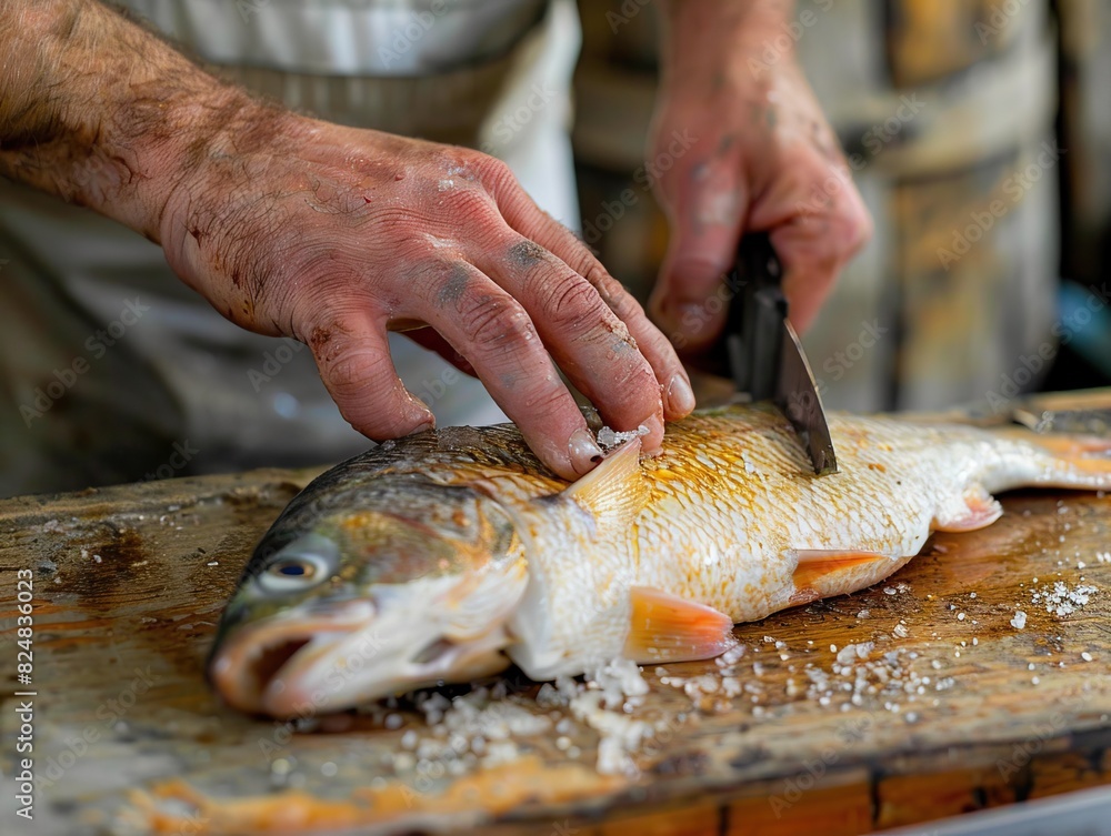 Step-by-step guide demonstrating the process of preparing fish for ...