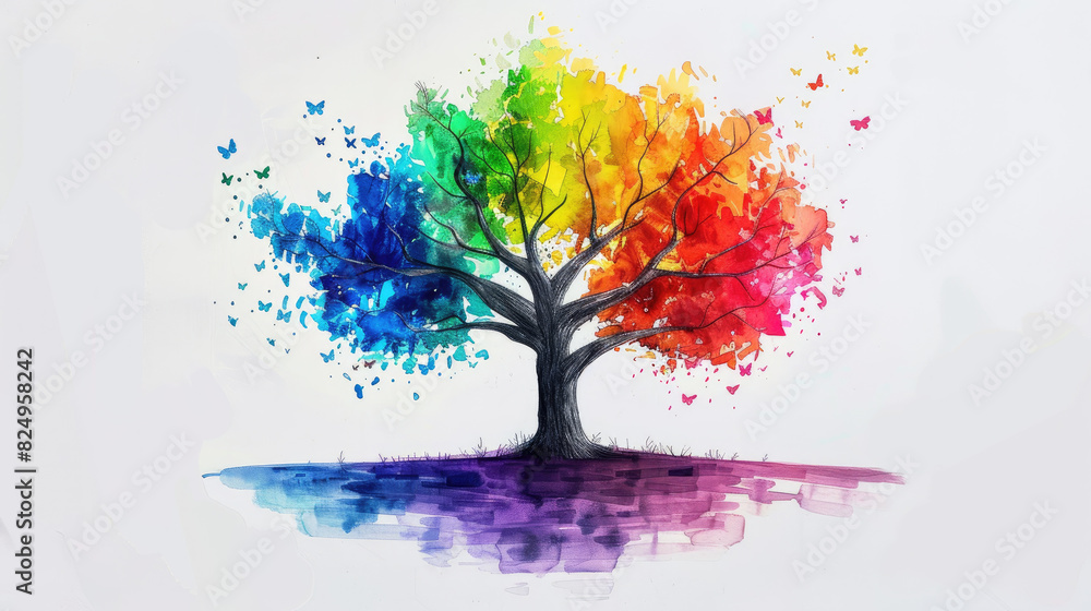 LGBTQ Rainbow tree drawing for illustration, background, symbolic ...