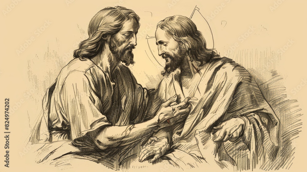 Jesus Healing a Blind Man, Showcasing His Miracles and Compassion, Biblical Illustration of ...