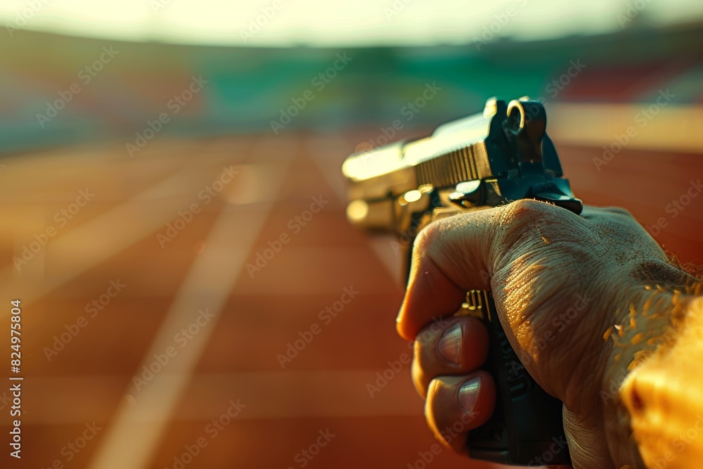 Precise shooting moment pentathlete s hand ready in modern pentathlon ...