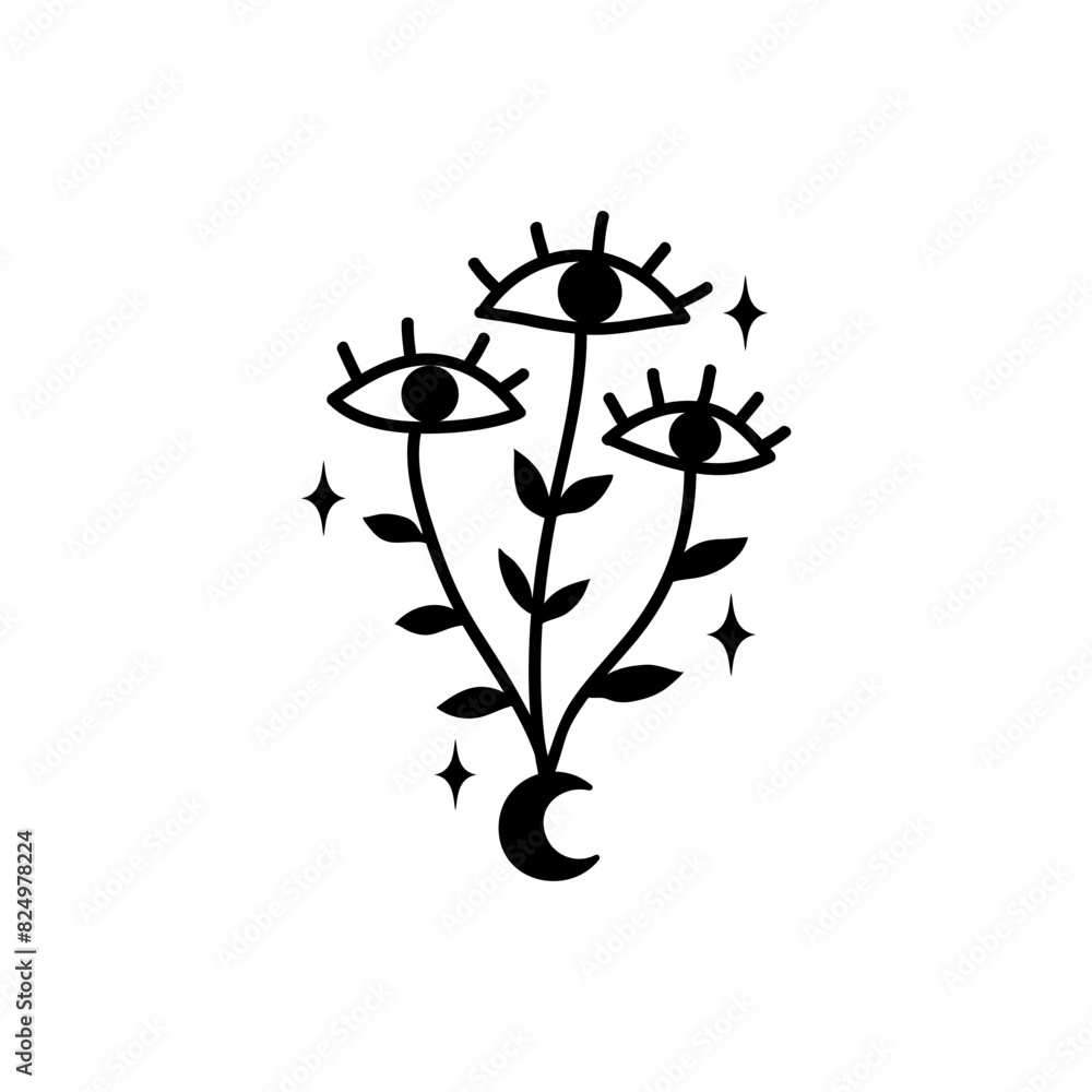 Eye boho. Lineart Vector illustration. Flower moon , Magic celestial ...