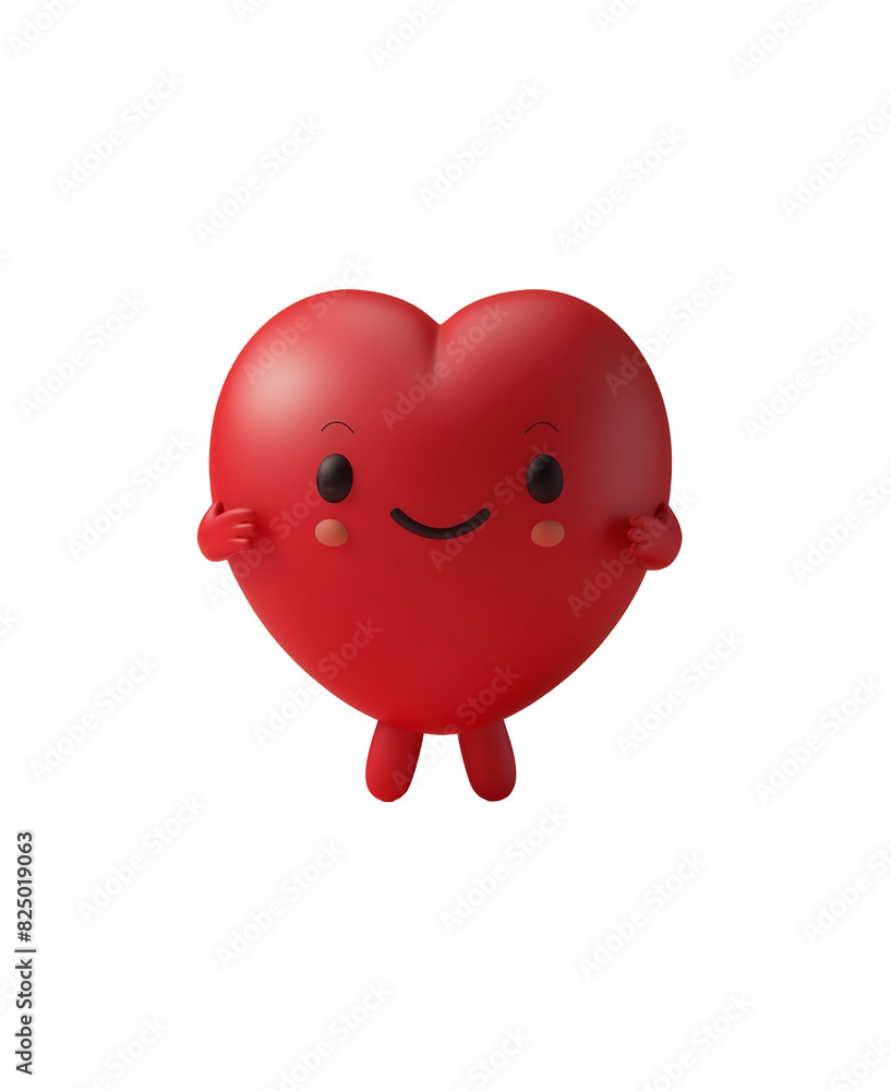 Happy Red Heart with Eye and Mouth in a Cute 3D Rendered Chibi Cartoon Illustration, Isolated on ...