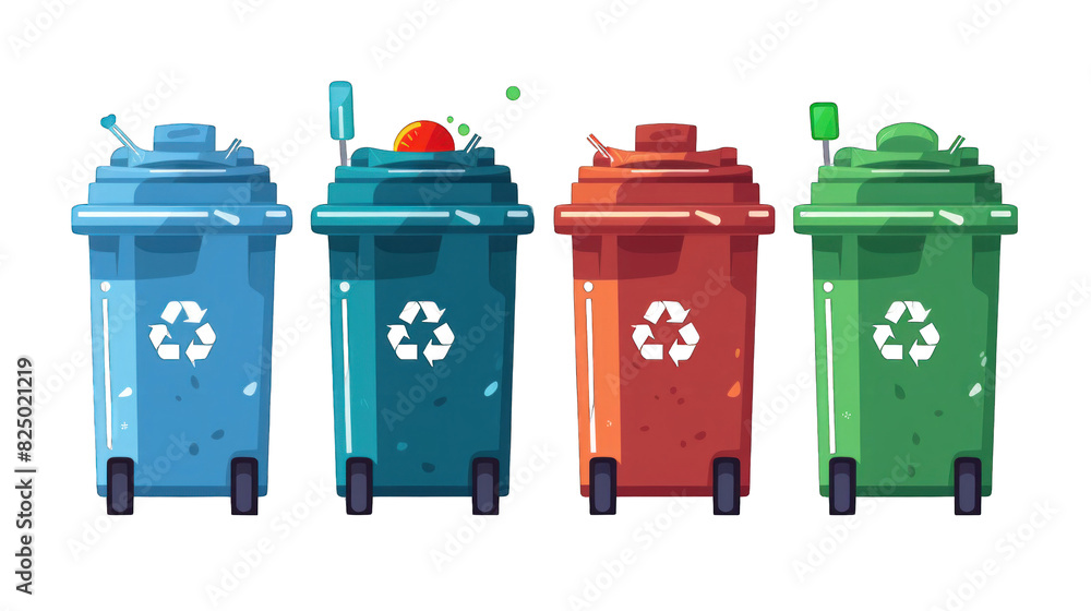 Colorful recycling bins for waste segregation, promoting environmental ...