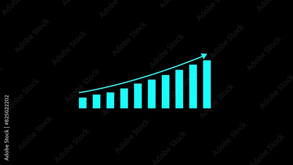 Abstract growth graph chart with up arrow on black background. Bar ...