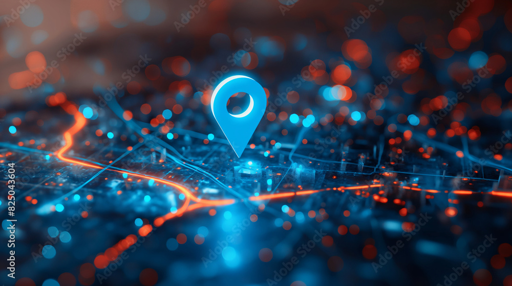 Location pin icon on urban earth city map indicating location and direction Blue geopin ...