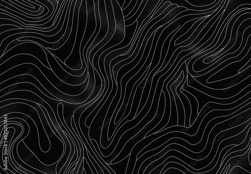 Abstract black background with white lines waves Topographic line map ...